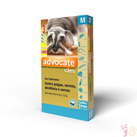 Advocate Elanco 1,0 mL para Cães de 4 Kg até 10 Kg - 3 Bisnagas ...
