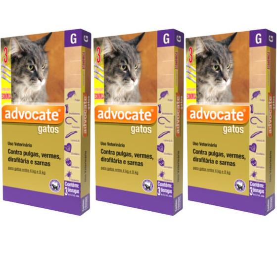 Advocate Gatos 0,8 ml 4 a 8kg Combo 3 Pipetas - Kit 3 Combos - Elanco - Antipulga e ...