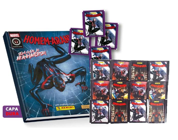 Álbum de Capa Dura Homem Aranha Bem vindo ao Aranhaverso Com 50 Figurinhas são 10 envelopes ...