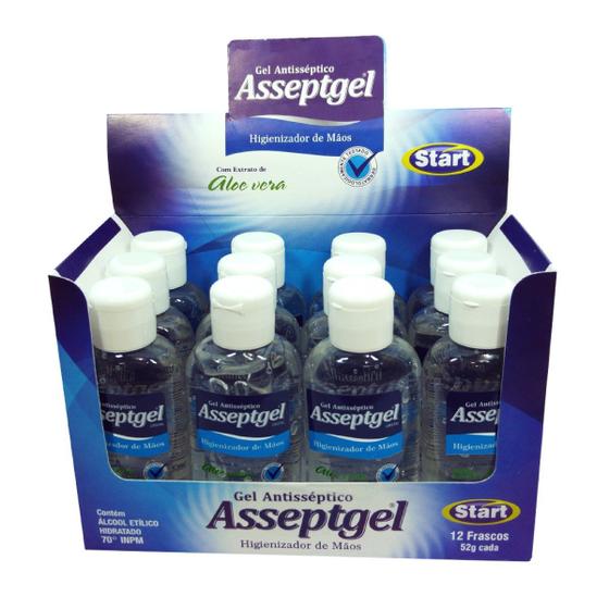 Álcool Gel 70% Asseptgel Cristal 52ml Antiséptico - 12 Unidades ...