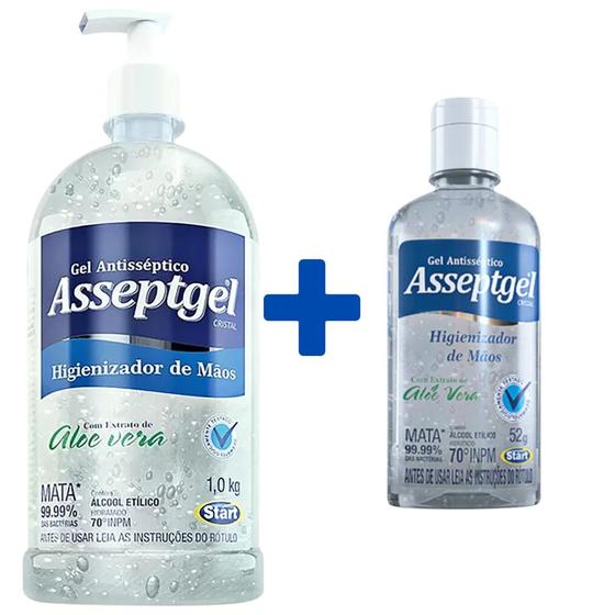 Alcool Gel Asseptgel 1kg Antisseptico Aloe Vera Cristal Ação Hidratante ...