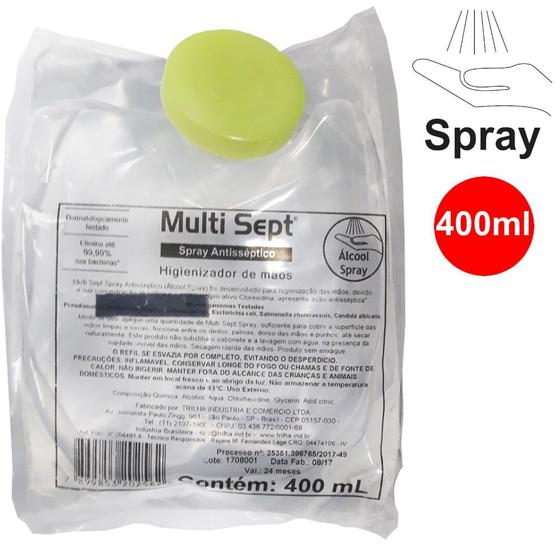 Álcool Spray Antisséptico Multi Sept Refil com 400ml. Muito mais ...