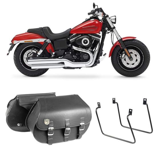 Alforge Bolsa Mala Lateral 64 Litros + Afastador Suporte Harley Davidson Fat Bob Par - Tondin ...