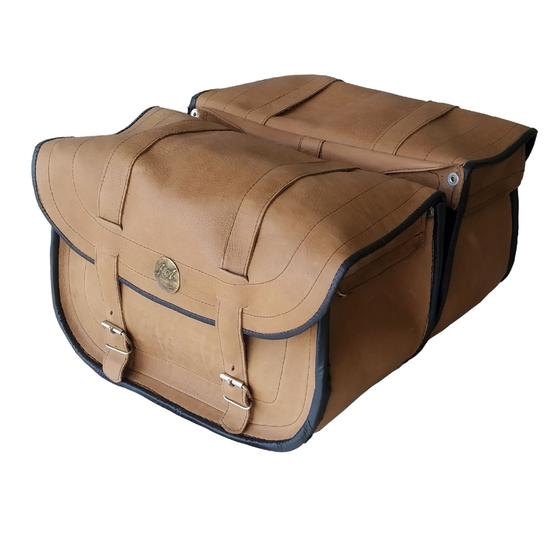 Alforge Lateral Marrom Bege Liso 24 Litros em Couro - JA Alforges ...