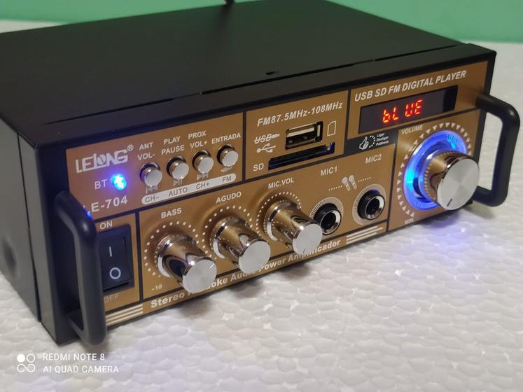 amplificador de som, le704, com bluetooth, radio fm, usb, bivolt - LELONG - Rádio Portátil ...