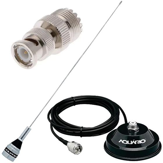 Antena Móvel Vhf 1/4 de Onda M-300C Suporte Magnético Cabo 4 metros Adaptador Bnc Macho Uhf ...