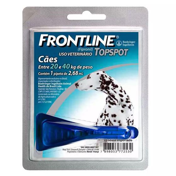 Anti Pulga e Carrapato para Cães de 20 até 40kg Frontline TopSpot ...
