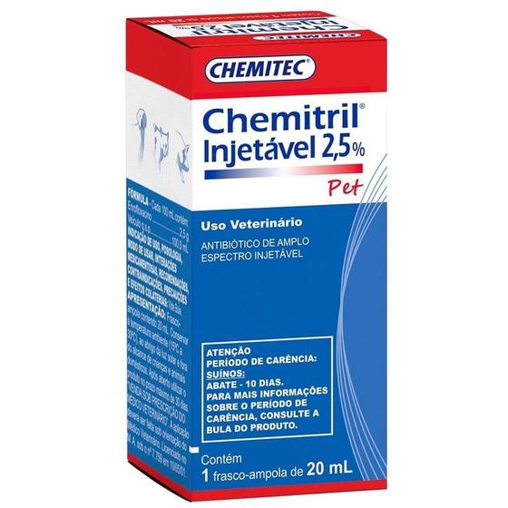 Antibiótico Chemitril 2,5% Injetável 20ml - Chemitec - Farmácia Pet ...