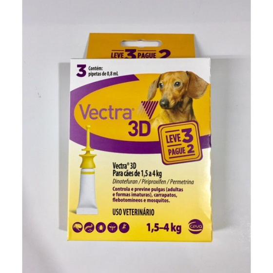 Antipulgas e Carrapatos Ceva Vectra 3D Cães de 1,5 a 4 Kg 0,8 mL 3 ...