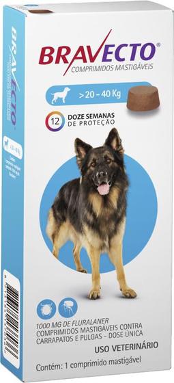 Antipulgas e Carrapatos MSD Bravecto para Cães de 20 a 40 Kg - Antipulga e Carrapaticida ...