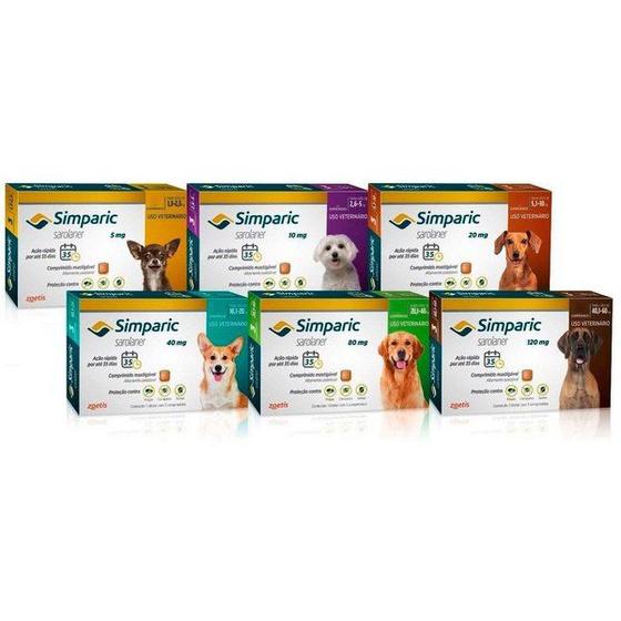 Antipulgas Simparic Cães 20mg 5,1 a 10 kg 3 comprimido - Zoetis ...