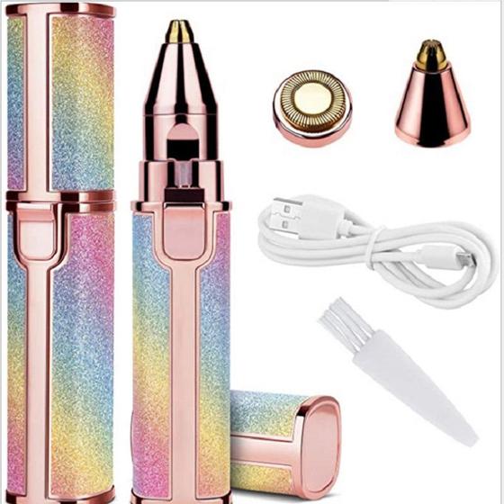 Aparador de sobrancelha 2 em 1, depilador elétrico recarregável feminino em forma de batom ...