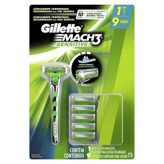 Aparelho de Barbear Gillette Mach3 Sensitive + 9 cargas - Mach 3 ...