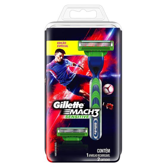 Aparelho de Barbear Gillette Mach3 Sensitive Barcelona + 2 Cargas ...