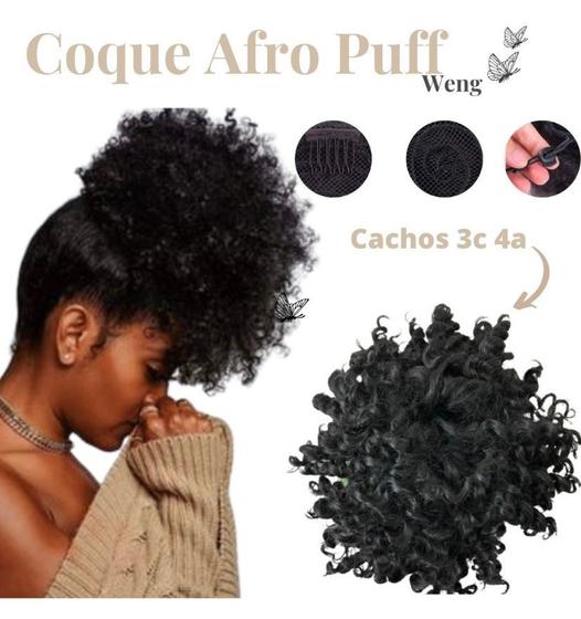 Aplique Coque Cacheado Afro Puff Orgânico Ajuste Elástico - mega hair e ...