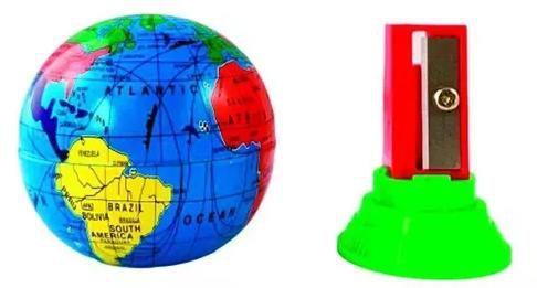 Apontador Escolar com coletor Mapa Mundi Globo Terrestre KZ - KAZ - Apontador - Magazine Luiza