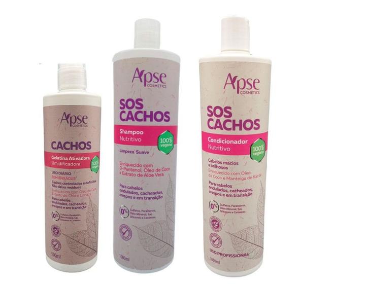 Apse Cachos Shampoo 1 L e Condicionador 1 L e Gelatina 500 Ml - Kit Shampoo e Condicionador ...