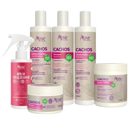 Apse Cachos Shampoo, Condicionador, Gelatina, Máscara, Ativador e Spray - Apse Cosmetics - Kit ...