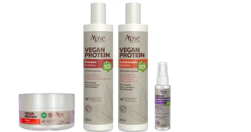 Apse Vegan Protein Shampoo e Condicionador e Máscara e Sérum Reparador ...