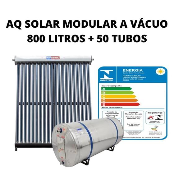 Aquecedor Solar a Vácuo Modular 800 Litros com 50 Tubos - Unisol ...