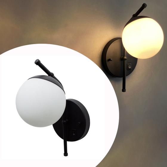 Arandela de Parede Inclinada Com Interruptor Com Globo Vidro Fosco Para ...