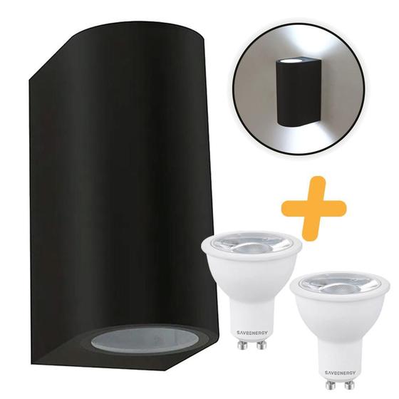 Arandela Dublê Preta Facho Duplo Dicroica Mr16 Opus + Led 7W ...