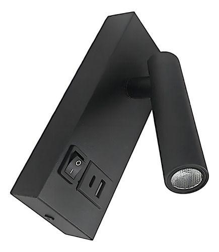 Arandela Parede Led Direcionável 2w Tipo C Usb C/interruptor Cor Preto ...