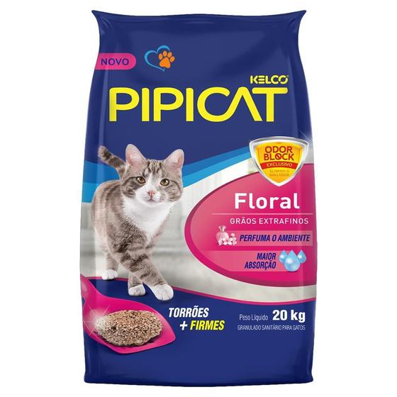 Areia Higiênica Kelco Pipicat Floral Odor Block 20Kg - Areia para Gato ...