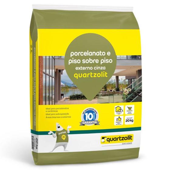Argamassa Porcelanato e Piso sobre Piso Externo Cinza 20 kg Quartzolit ...