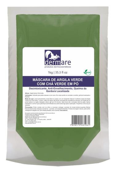 Argila verde com cha verde dermare corporal facial 1kg detox - Argila ...