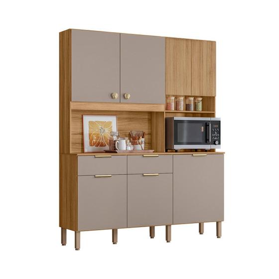 Armário Cozinha Compacta 160 cm 7 Portas 2 Gavetas 3 Prateleiras Espaço ...