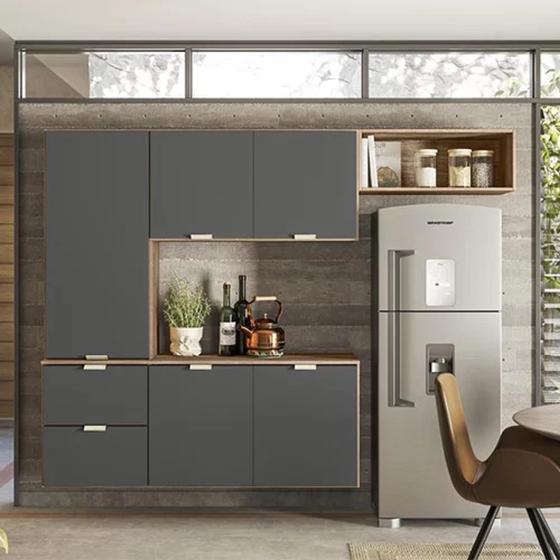 Armário Cozinha Suspensa Ivete 5 Portas e 2 Gavetas Carvalho Chumbo ...