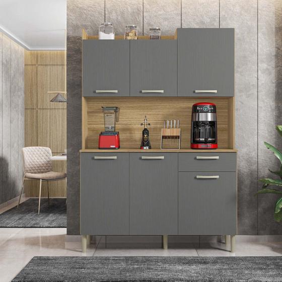 Armário de Cozinha 6 Portas 1 Gaveta Kit Gênova Kits Paraná Freijó/Gris ...