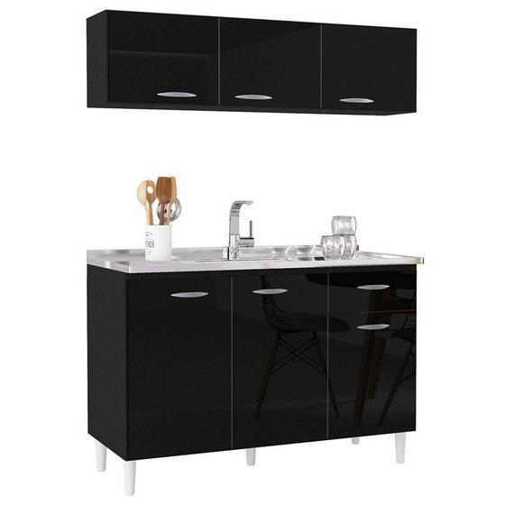 Armário De Cozinha Cp01 Com Pia Inox Classic P11 Preto - Mpozenato - Cozinha Compacta / Completa ...