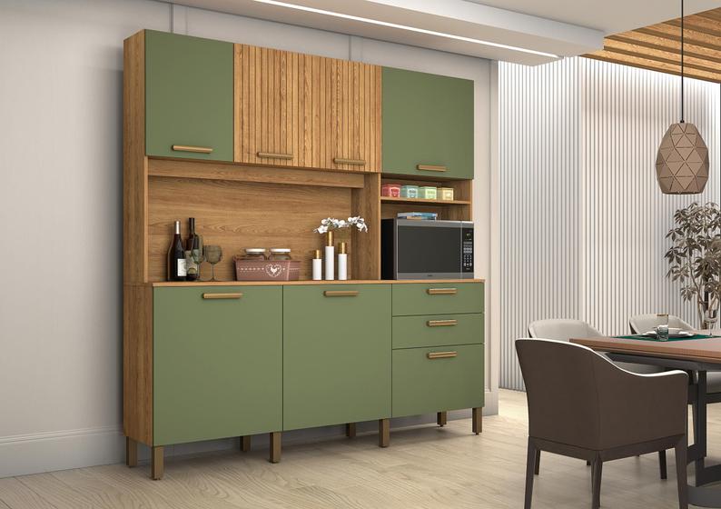 Armário de Cozinha Gold Ripado 7Portas Gavetas e Corrediças Telescópica ...