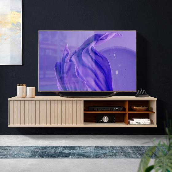 Armário Para TV Suspenso Ripado Até 70 Polegadas Off White Nogueira ...