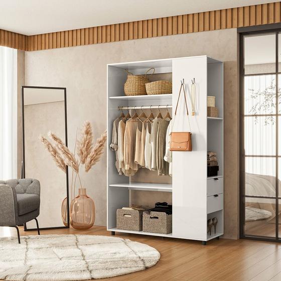 Armário Roupeiro Closet Aberto 02 Gavetas e 01 Cabideiro Demadero Off ...