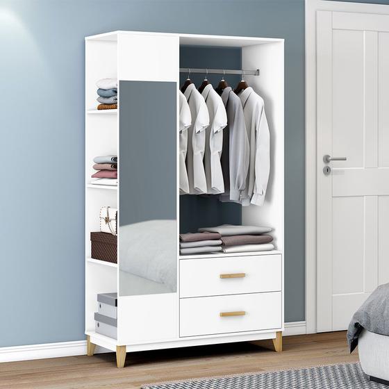 Armário Roupeiro Closet Aberto com Espelho 02 Gavetas e 04 Nichos LE ...