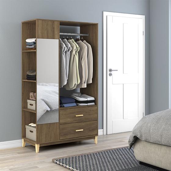 Armário Roupeiro Closet Aberto com Espelho 02 Gavetas e 04 Nichos LE ...