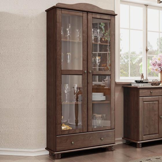 Armário Vitrine 2 Portas de Vidro Liso Incolor 1 Gaveta Rubi Café ...