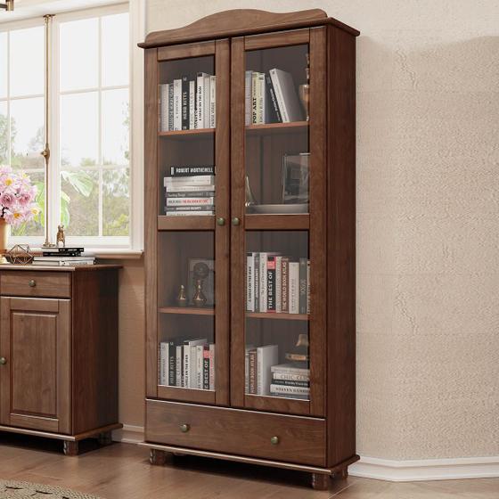 Armário Vitrine Linha Rubi Café 2 Portas de Vidro Liso Incolor 1 Gaveta ...