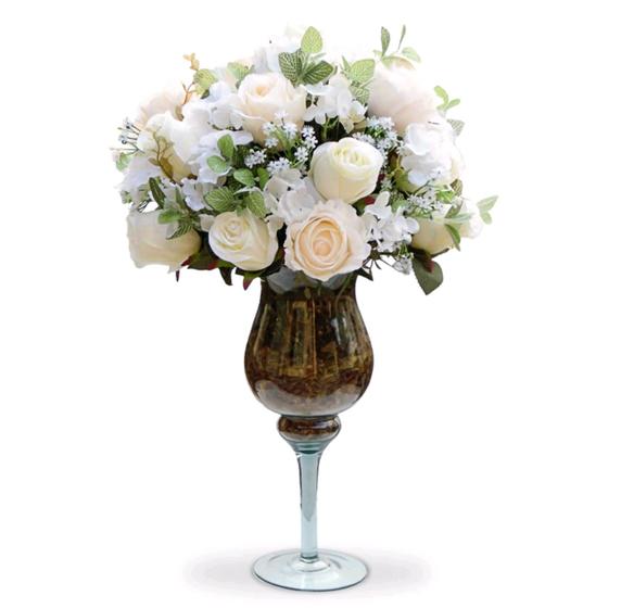 Arranjo De Flores Artificiais No Vaso Taça G Misto Rosas L2 - La Caza ...