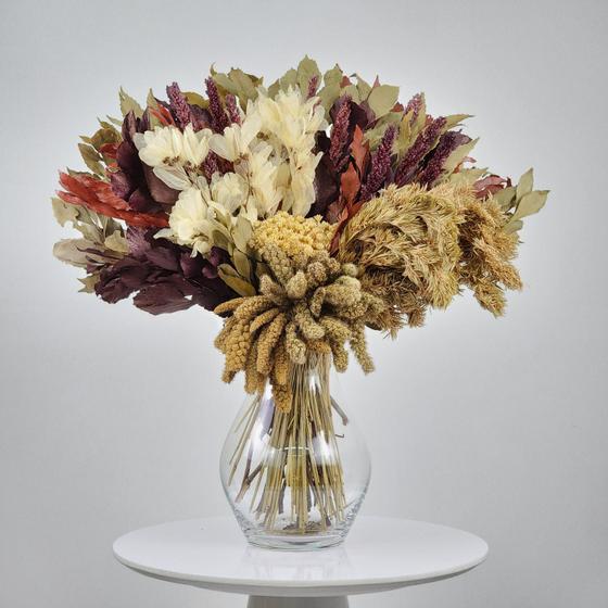 Arranjo Desidratado Clássico Sorgo e Espeta Nariz + Vaso em Vidro ...