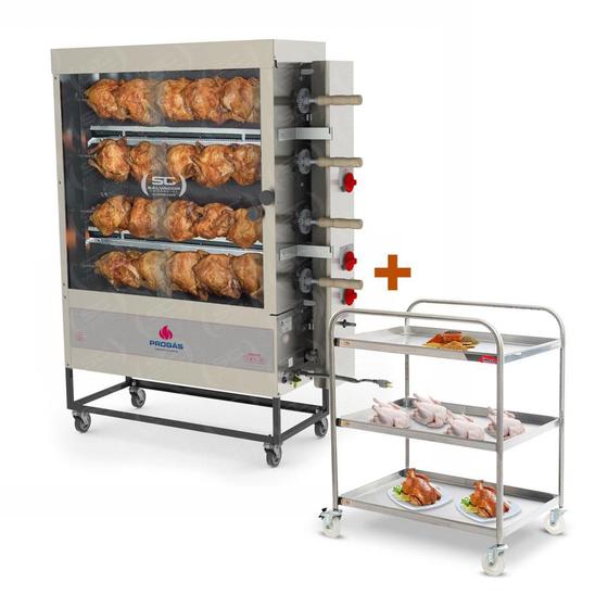Assador de Frango Gás 4 Espetos Tubular Pr-623 Progás + Carrinho Inox ...