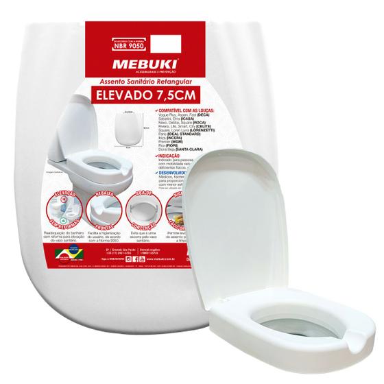 Assento Sanitário Elevado Retangular Mebuki - 7,5cm - Assento / Tampa ...