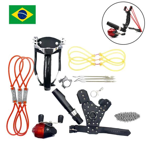 Atiradeira Estilingue Profissional Hunter Pesca E Caça + Elásticos ...