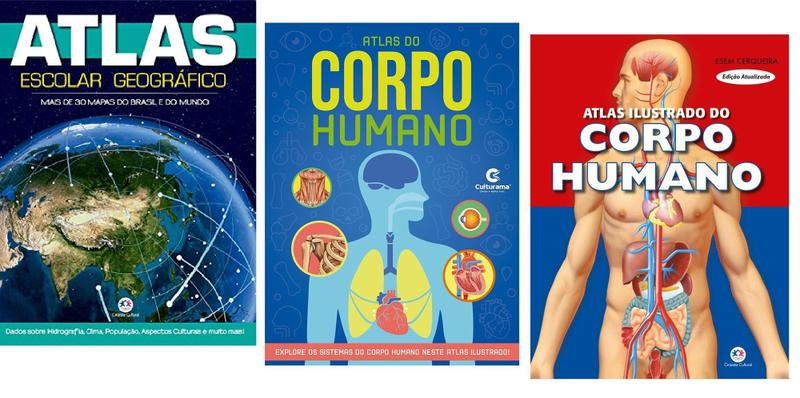 Atlas Escolar Geográfico 48 p. + Atlas do Corpo Humano + Atlas ...