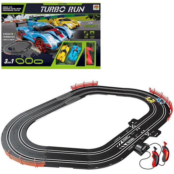 Autorama auto pista turbo run 3 em 1 circuito com 2 carros + cabo usb e ...