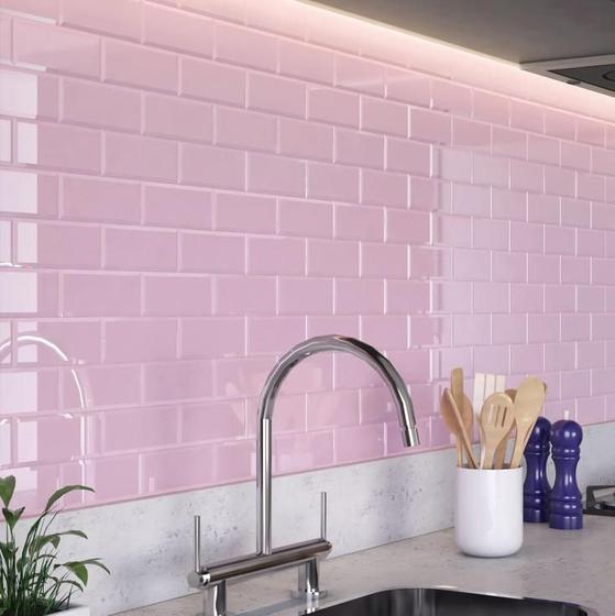 Azulejos Metrô Tijolinho Cola Parede 55 Peças (0.5M²) Rosa - Casa Lev ...