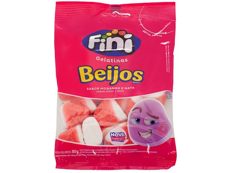 Bala de Gelatina Fini Beijos de Morango e Nata - 90g Pacote - Bala de ...